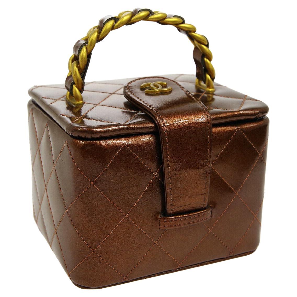 Chanel Micro Mini 90s Vintage Iridescent Bronze Rare Patent Vanity Case ...