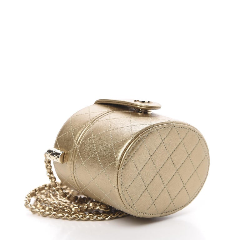 Chanel Micro Mini Gold Quilted Lambskin Leather Jewelry Box Crossbody ...