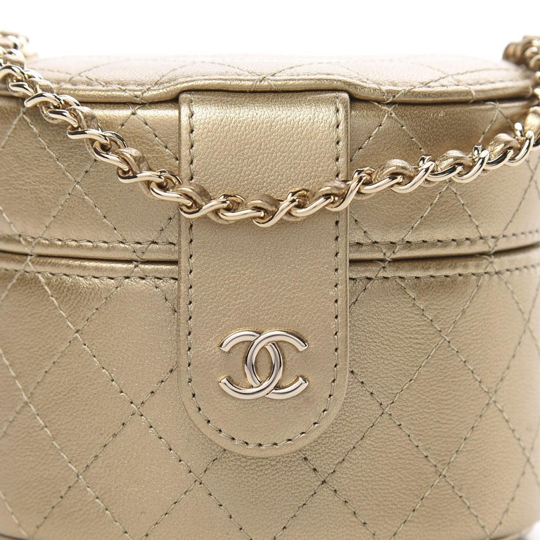 Chanel Micro Mini Gold Quilted Lambskin Leather Jewelry Box Crossbody ...