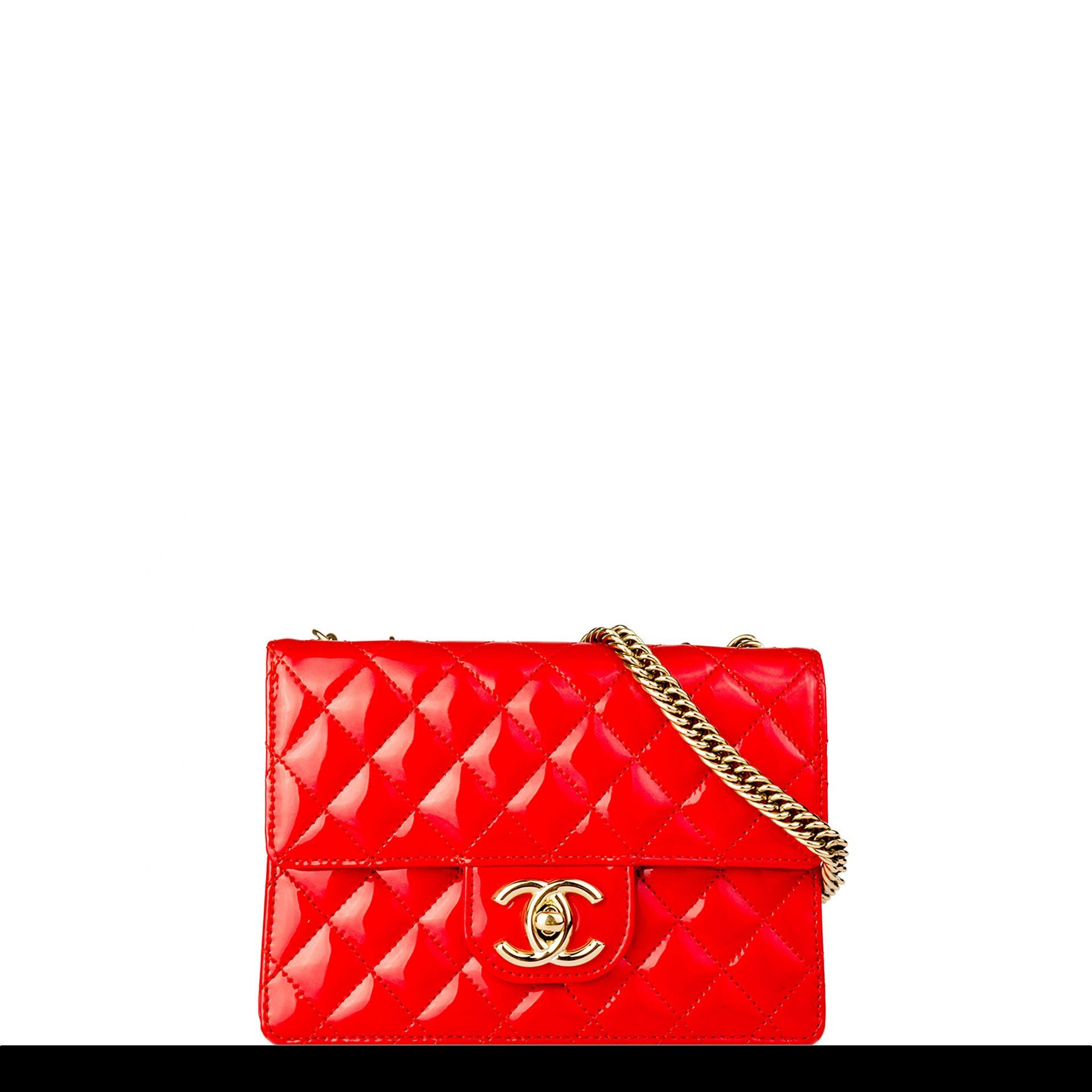 Chanel Micro Mini Patent Leather Bright Red Classic Flap Shoulder Bag ...