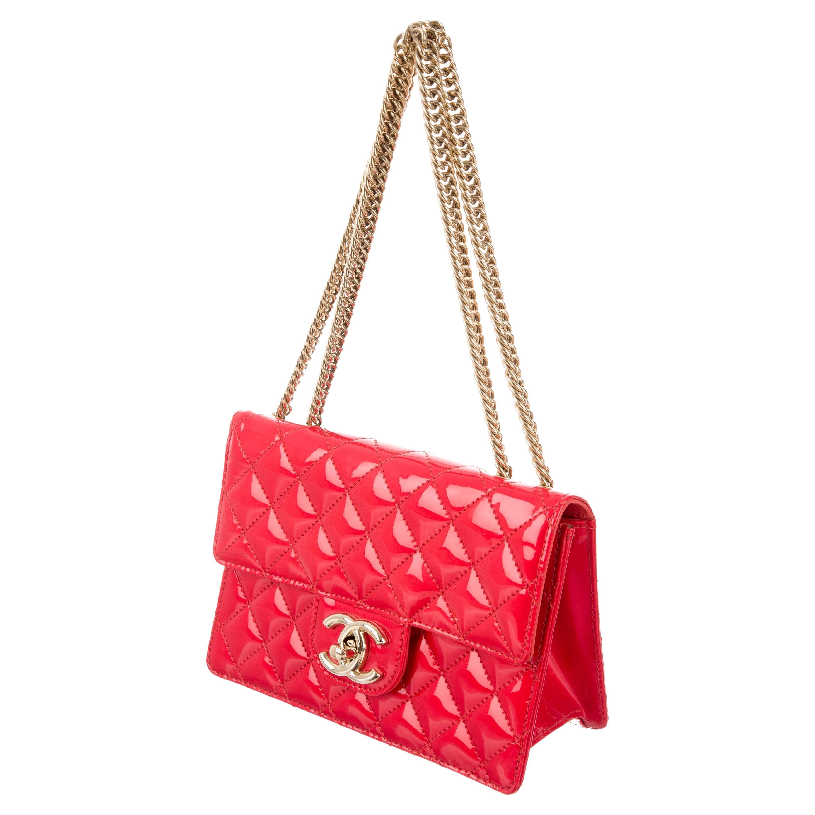 Chanel Micro Mini Patent Leather Bright Red Classic Flap Shoulder Bag ...