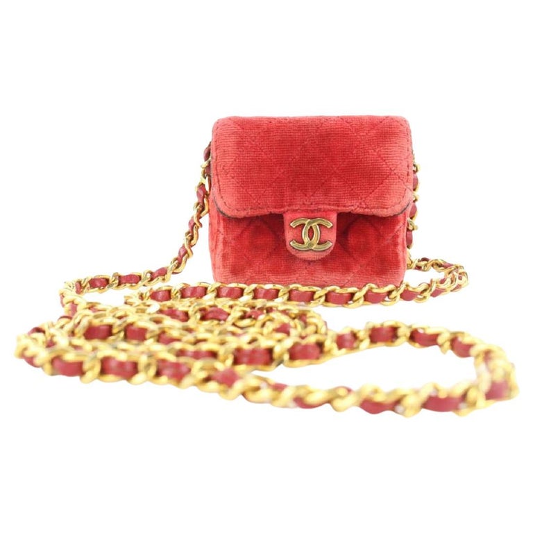 Chanel Micro Nano Red Quilted Velvet Mini Classic Flap Chain Bag ...