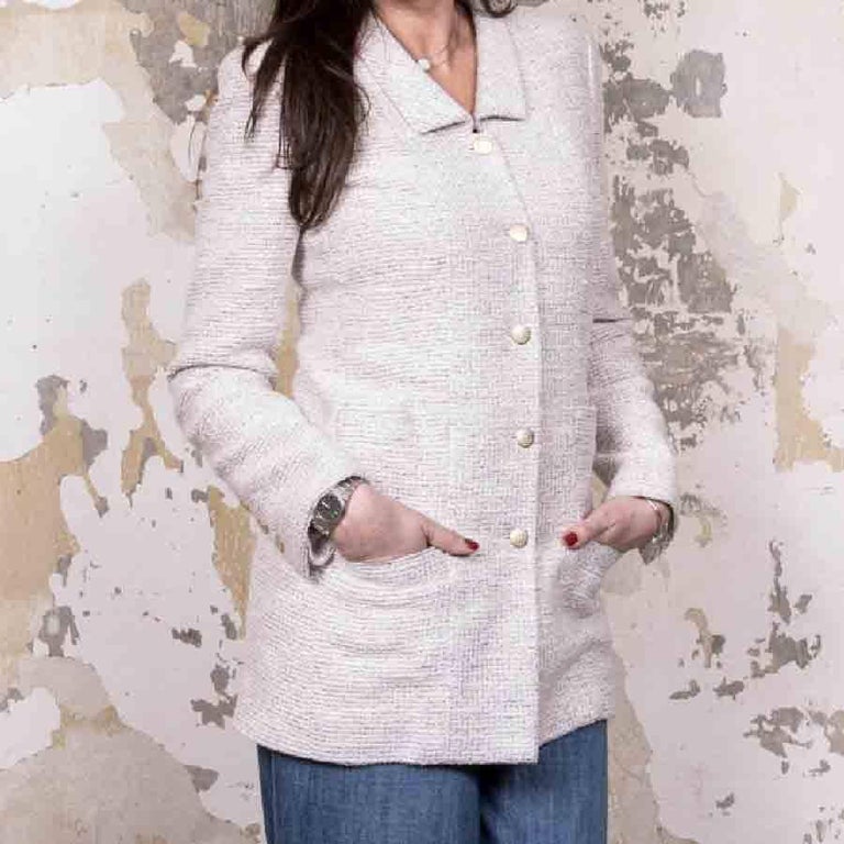 CHANEL Mid-Length Vest in Beige Tweed and Rosewood and Silver Threads ...