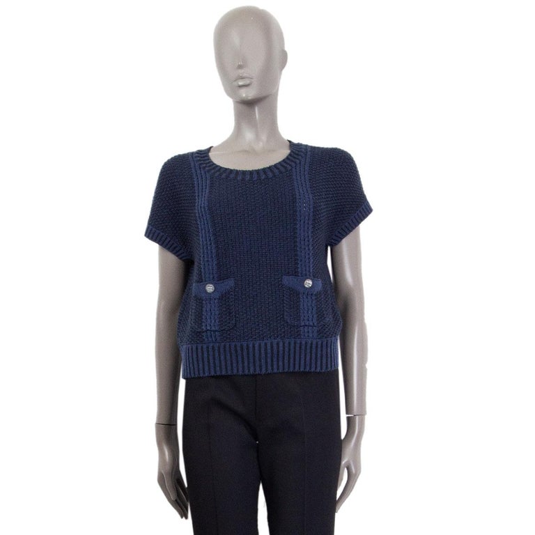 CHANEL midnight blue wool and paper Short Sleeve Sweater 38 S 17C For ...