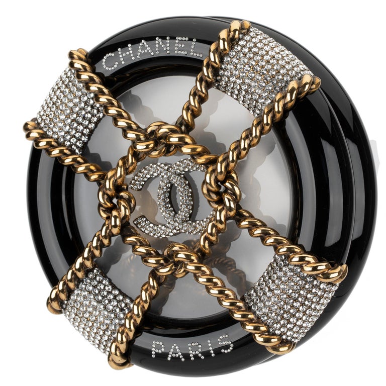 Chanel Minaudière Black, Gold and Clear Rescue Wheel Gold Tone Hardware ...