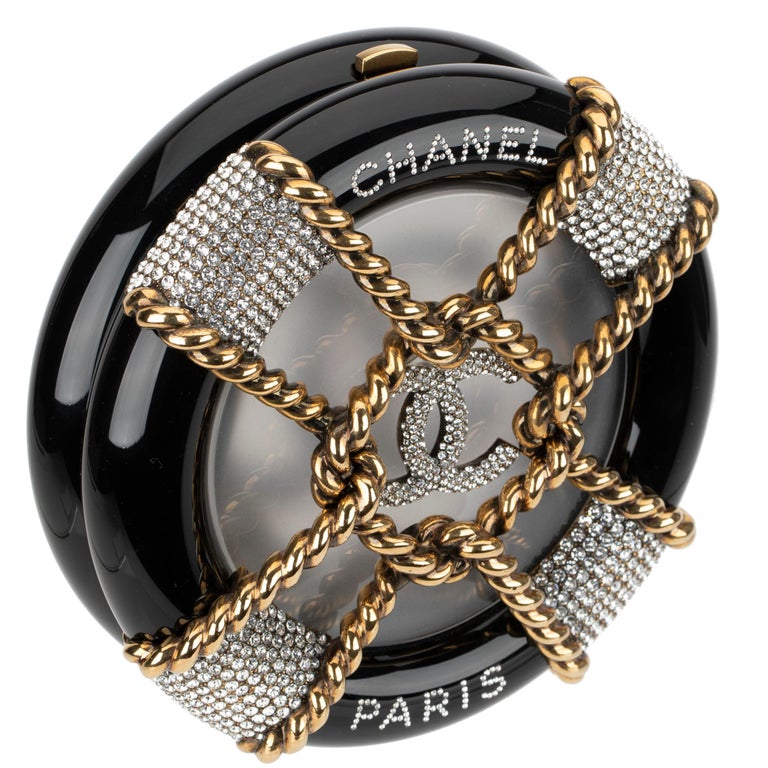 Chanel Minaudière Black, Gold and Clear Rescue Wheel Gold Tone Hardware ...