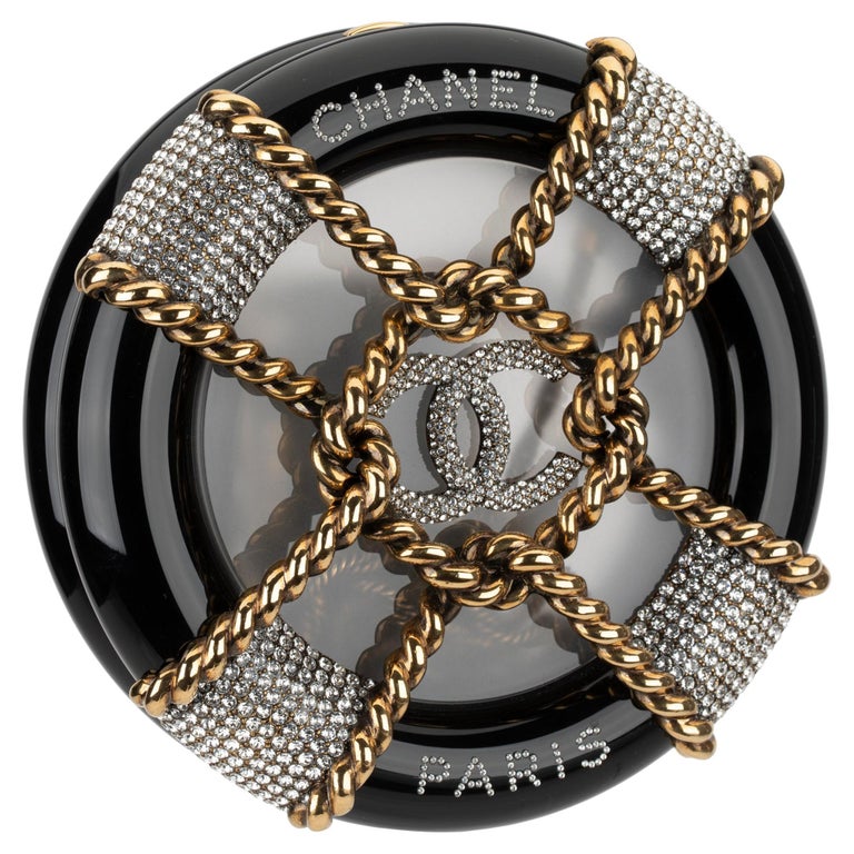 Chanel Minaudière Black, Gold and Clear Rescue Wheel Gold Tone Hardware ...