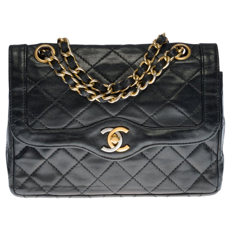 Chanel Mini Classic double flap shoulder bag in black quilted leather ...
