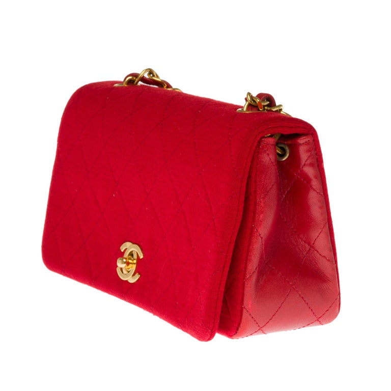 Chanel Mini Full Flap Shoulder bag in red quilted leather and jersey ...