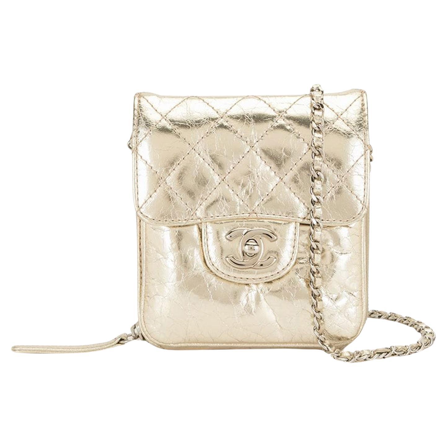 Chanel Mini Gold Diamond Quilted CC Crossbody Bag For Sale at 1stDibs