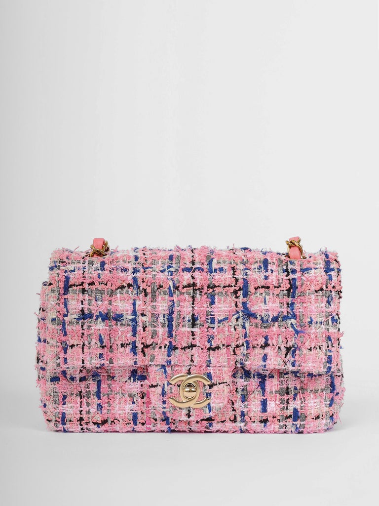 CHANEL MINI RECTANGLE FLAP BAG PINK and BLUE Tweed with Gold-Tone ...