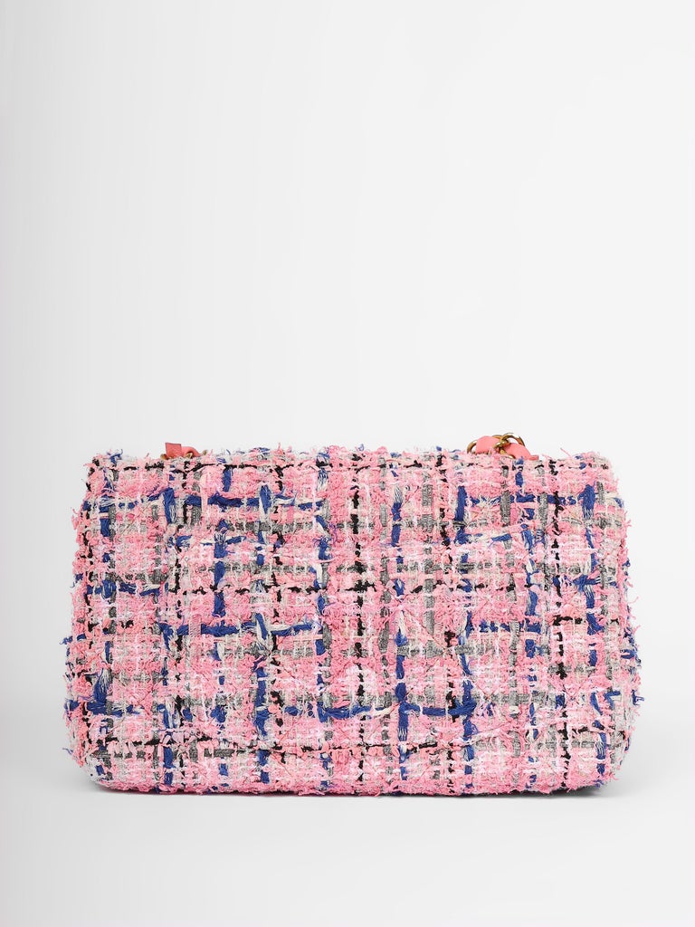 CHANEL MINI RECTANGLE FLAP BAG PINK and BLUE Tweed with Gold-Tone ...