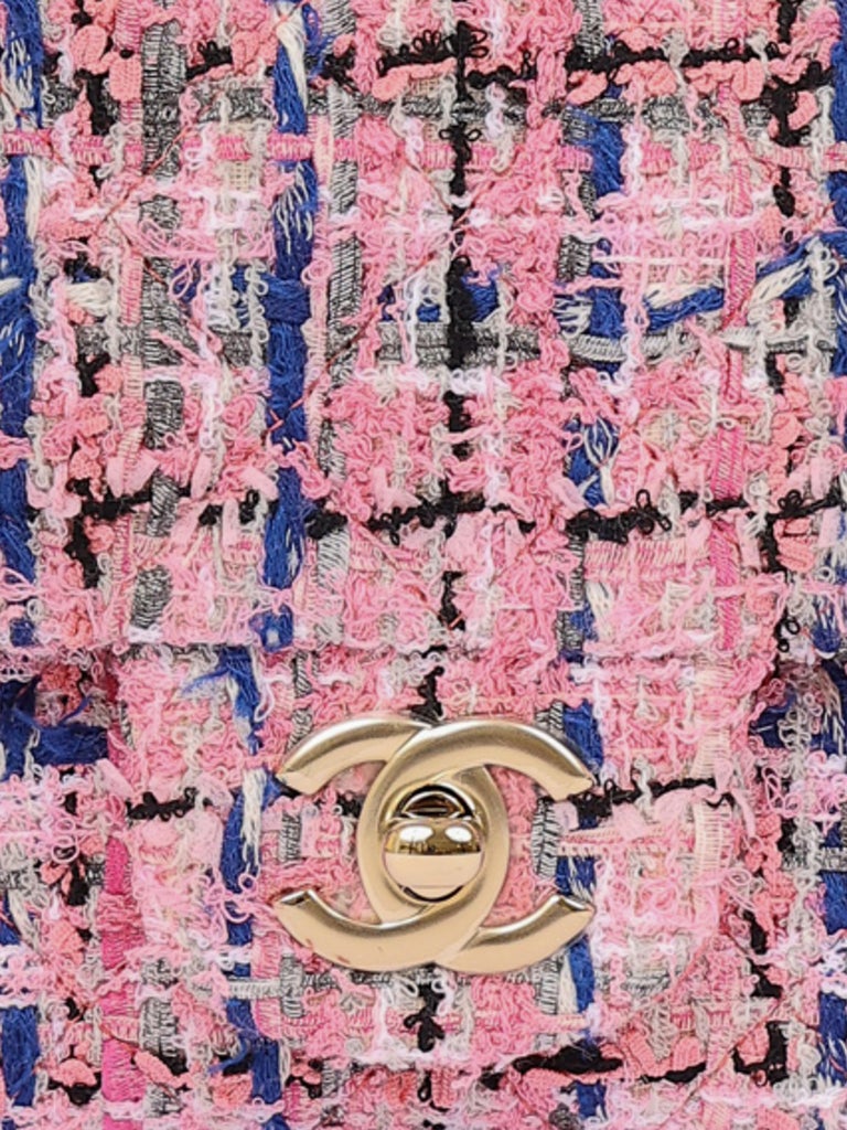 CHANEL MINI RECTANGLE FLAP BAG PINK and BLUE Tweed with Gold-Tone ...