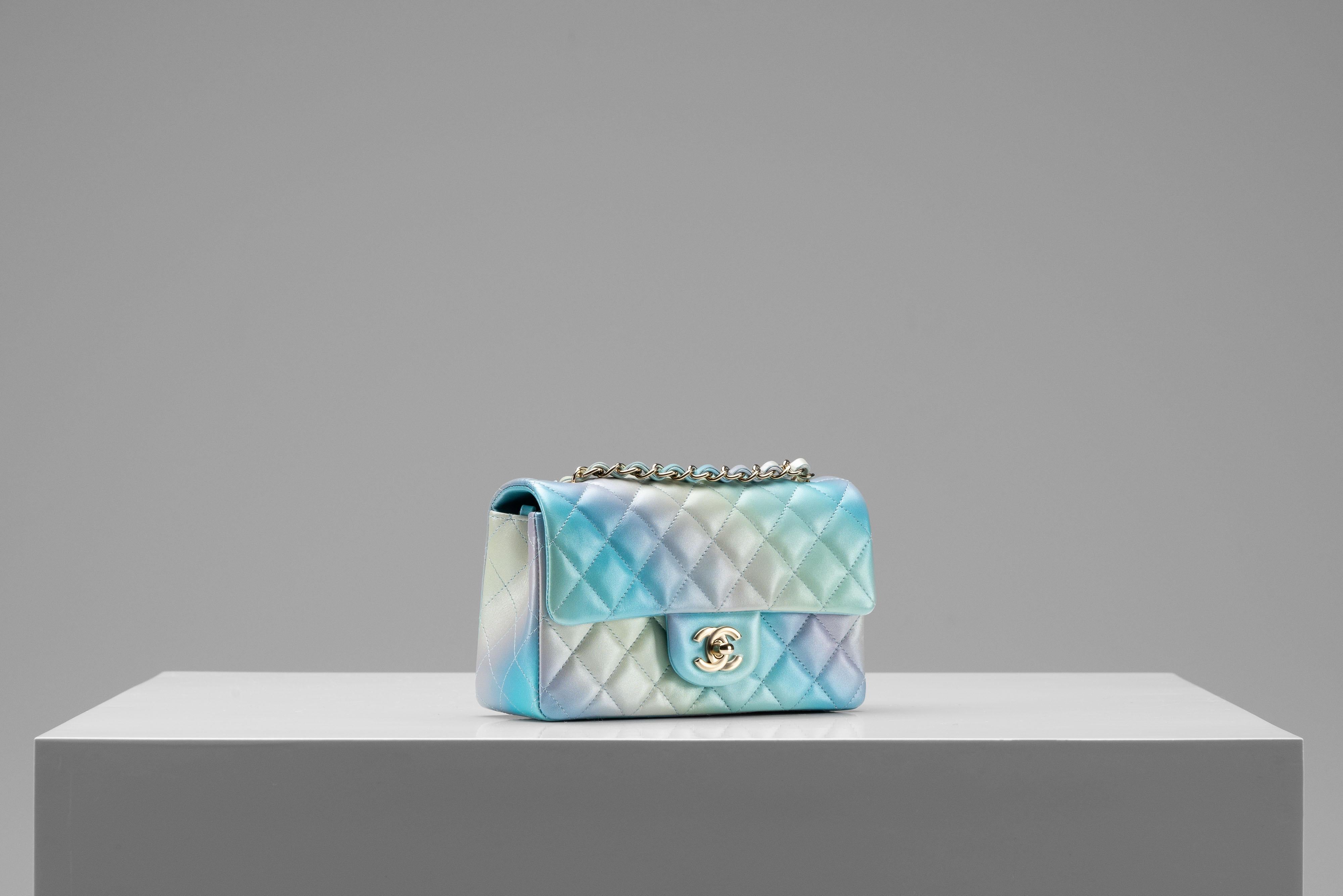 Chanel Mini Rectangular NEW Rare Perlmut Blue Shades For Sale at 1stDibs