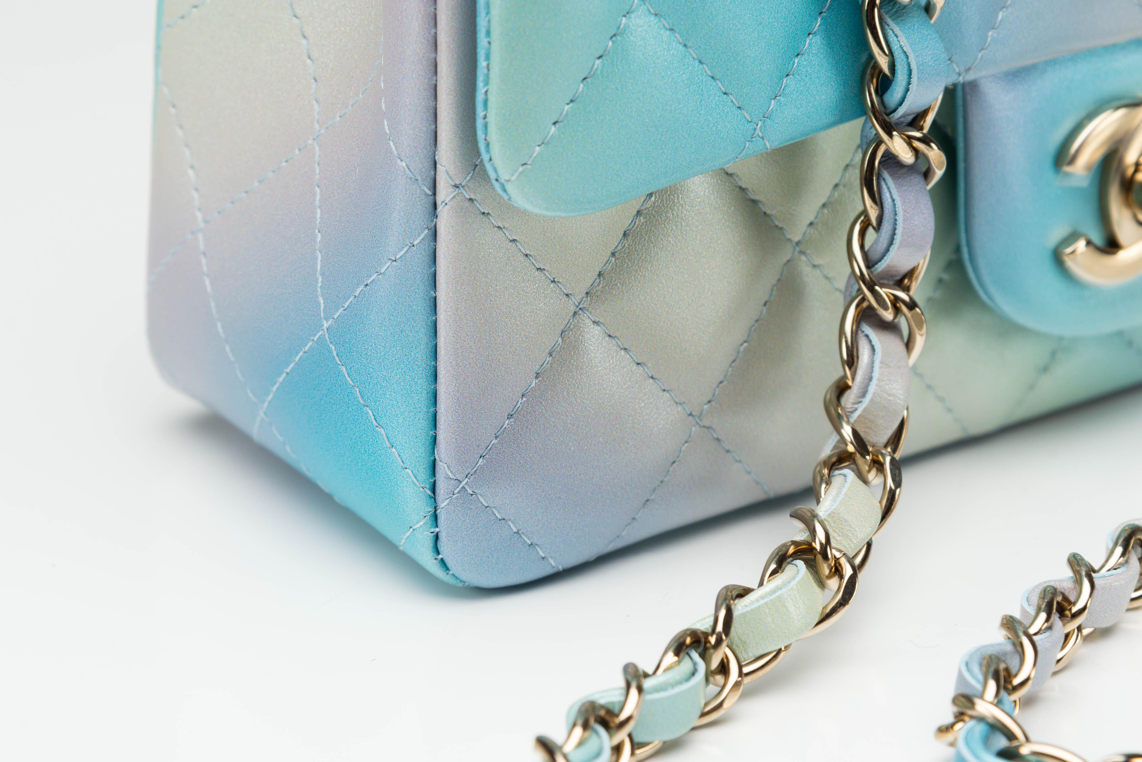 Chanel Mini Rectangular NEW Rare Perlmut Blue Shades For Sale at 1stDibs