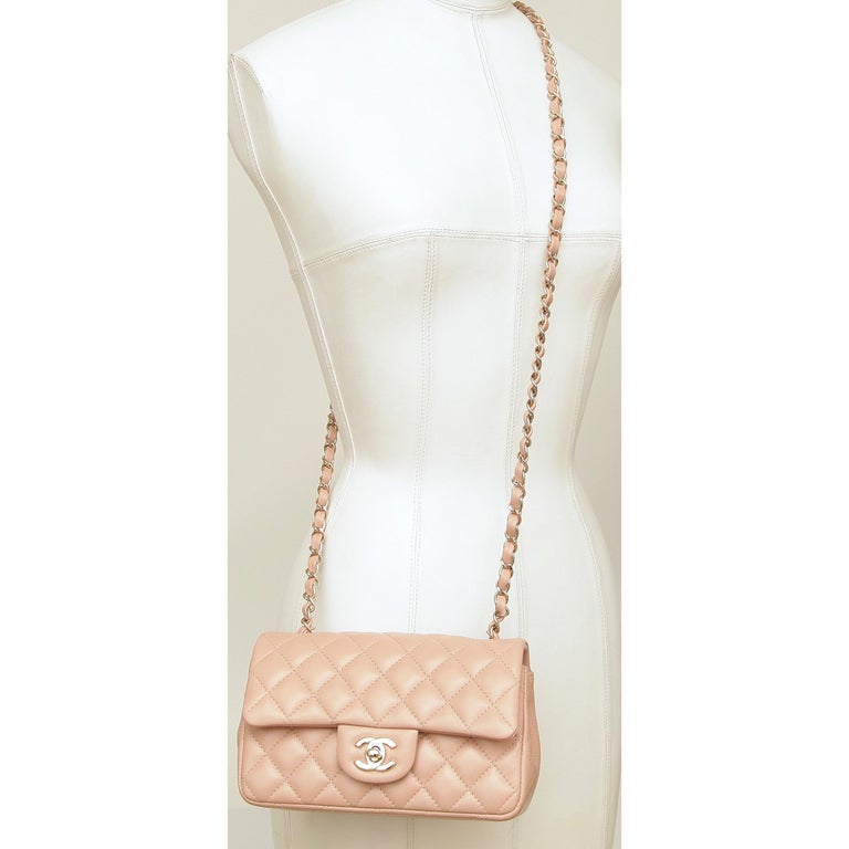 CHANEL Mini Shoulder Bag Flap BEIGE Lambskin Leather Gold HW Classic ...