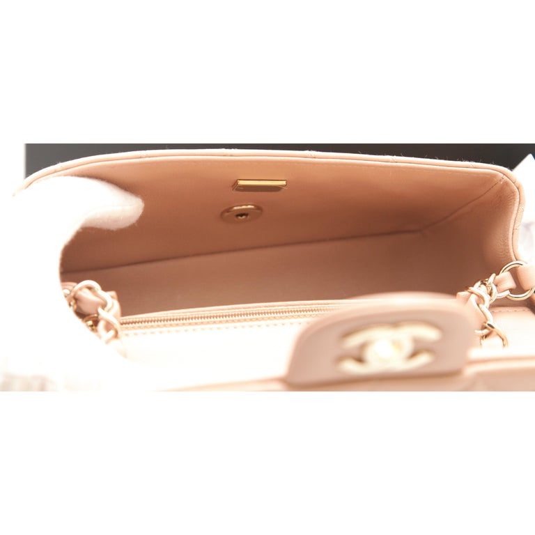 CHANEL Mini Shoulder Bag Flap BEIGE Lambskin Leather Gold HW Classic ...