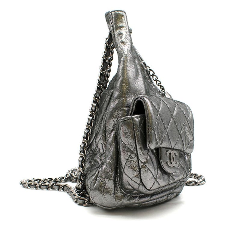 Chanel Mini Silver Split-Zip Backpack For Sale at 1stDibs