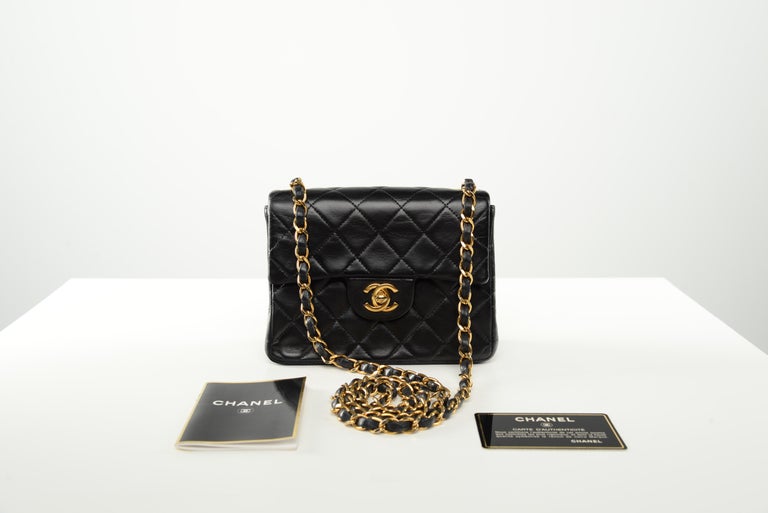 Chanel Mini Square 7 Black Lambskin Vintage at 1stDibs
