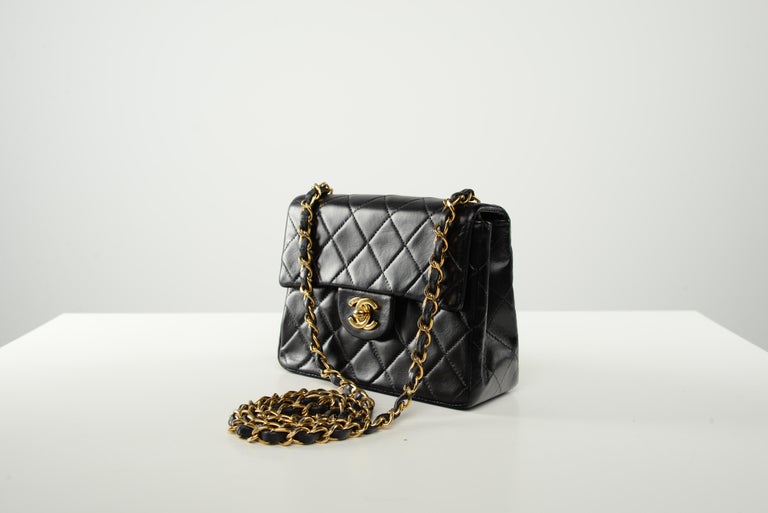 Chanel Mini Square 7 Black Lambskin Vintage at 1stDibs