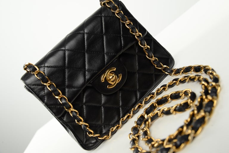 Chanel Mini Square 7 Black Lambskin Vintage at 1stDibs