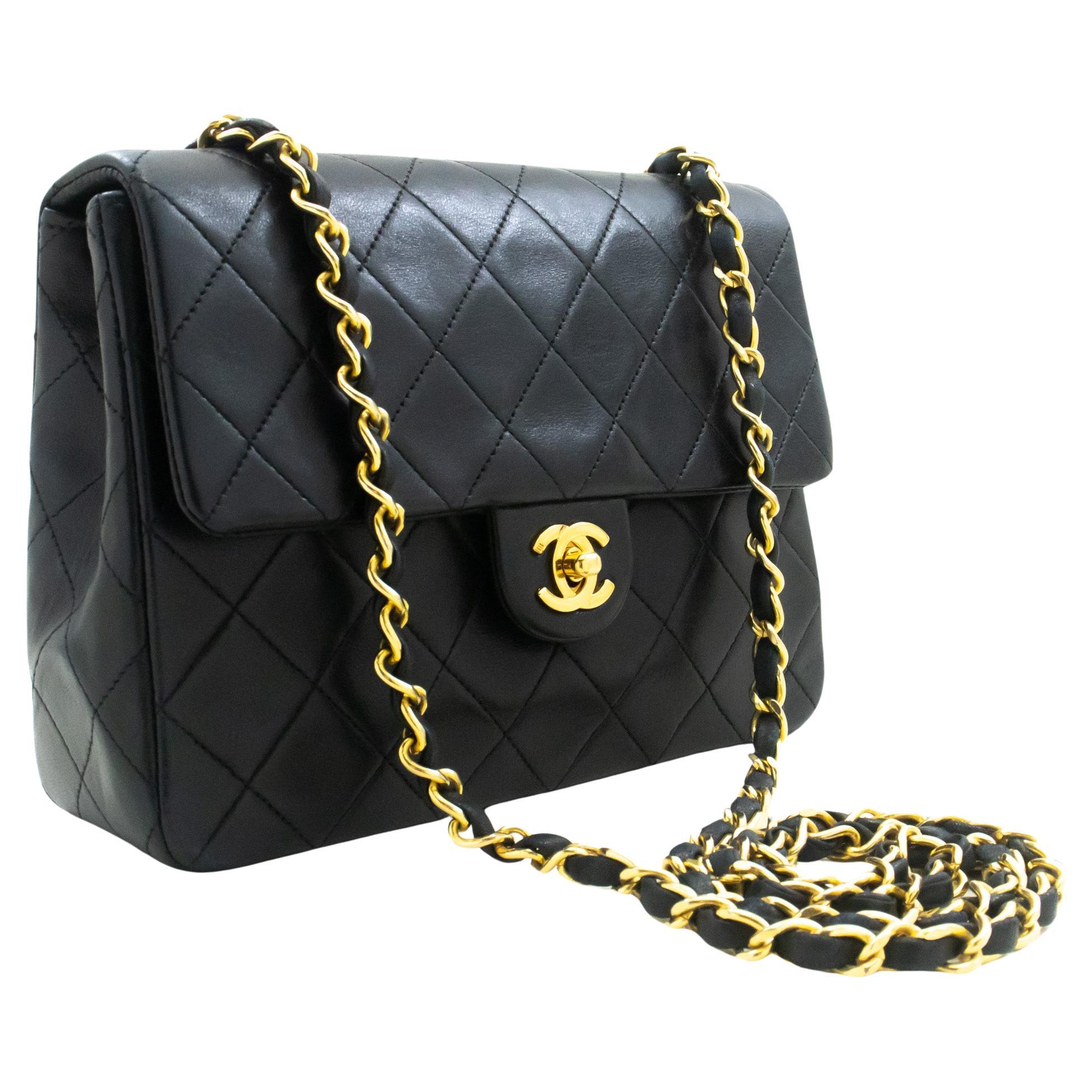 CHANEL Mini Square Small Chain Shoulder Crossbody Bag Black Lamb For ...