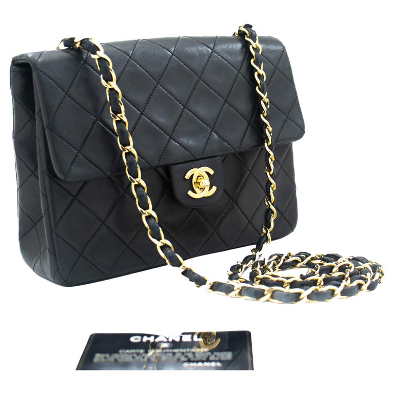 CHANEL Mini Square Small Chain Shoulder Crossbody Bag Black Quilt at ...