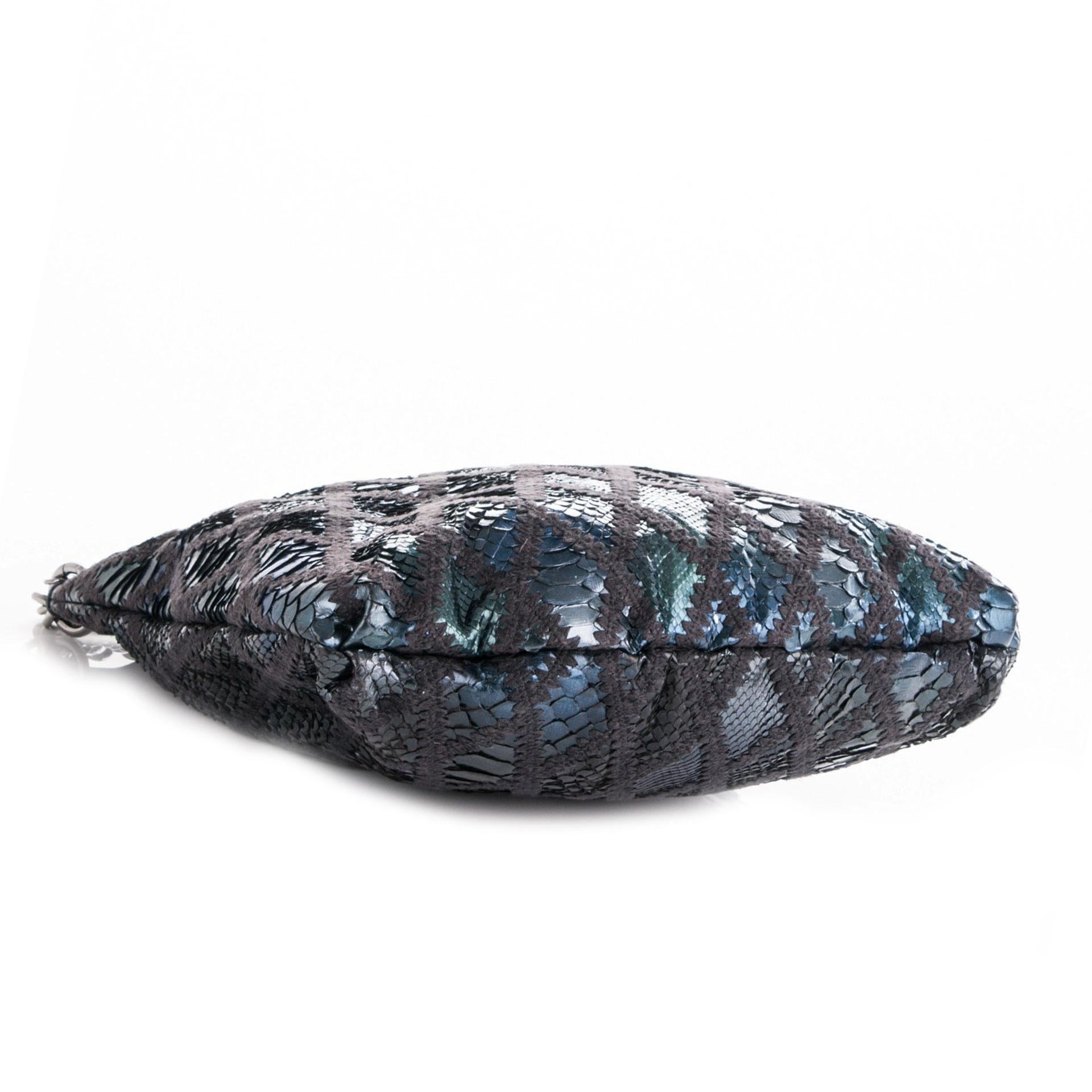 Chanel Modern Thick Chunky Chain Exotic Python Metallic Blue Hobo ...