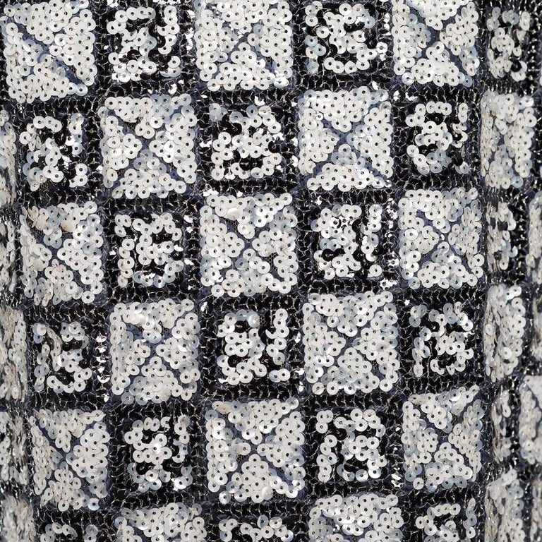 Chanel Monochrome Checkered Sequin Mini Dress M For Sale at 1stDibs