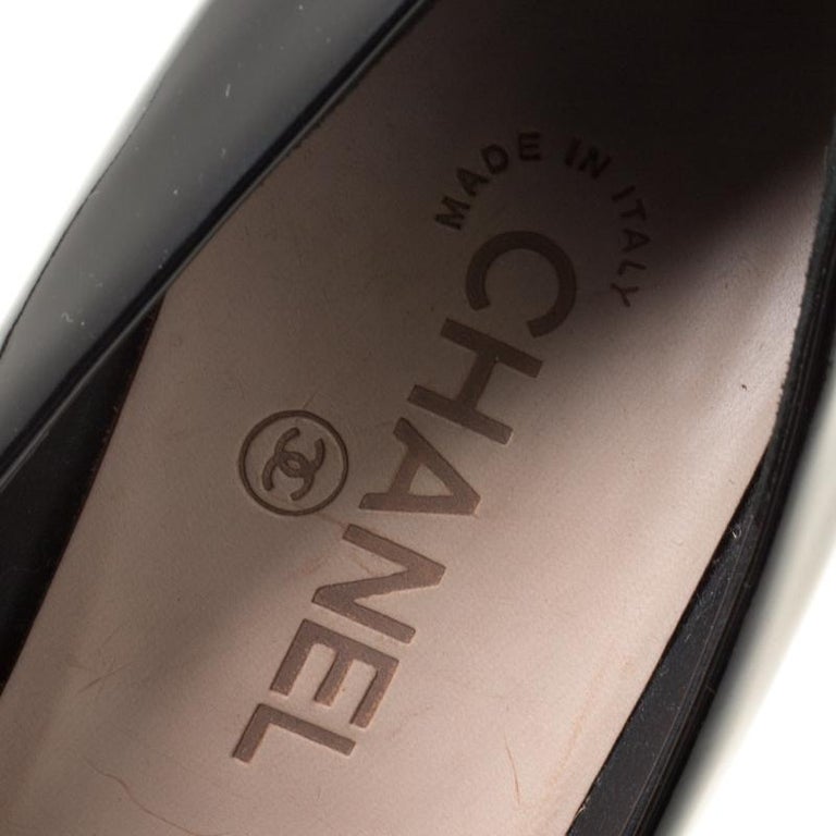 Chanel Monochrome Patent Leather Cap Toe Platform Pumps Size 40 For ...