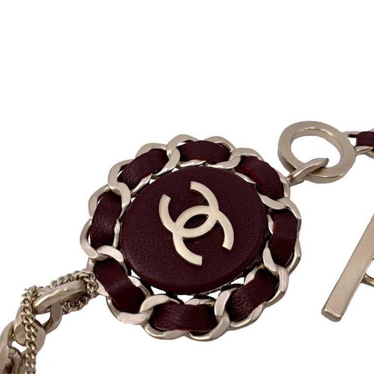 Chanel Multi-Chain And Leather Long Necklace CC Logo For Sale at 1stDibs