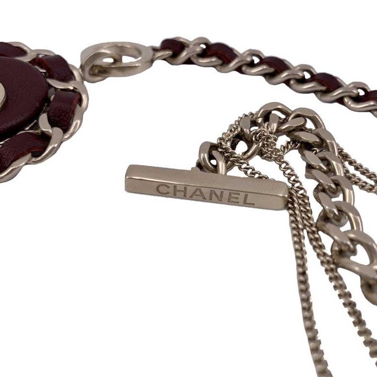 Chanel Multi-Chain And Leather Long Necklace CC Logo For Sale at 1stDibs
