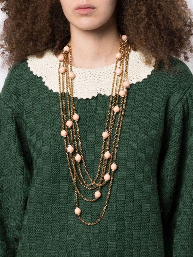 Chanel Multi strand coral glass bead necklace For Sale at 1stDibs
