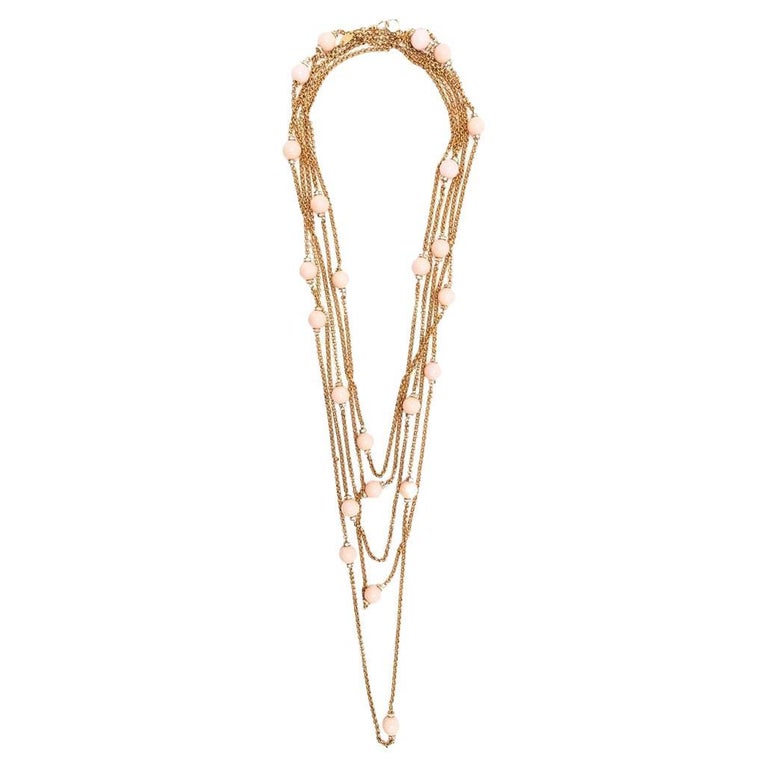 Chanel Multi strand coral glass bead necklace For Sale at 1stDibs