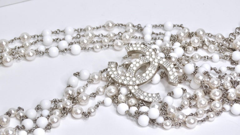 Chanel Multi-Strand Pearls and Crystal CC Logo Iconic Necklace For Sale ...
