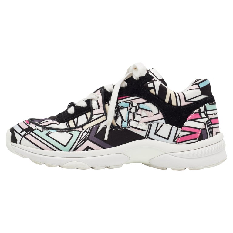 Chanel Multicolor Abstract Print Satin CC Logo Trainer Low Top Sneaker ...