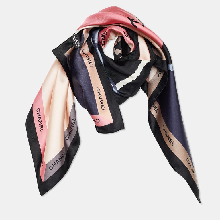 Chanel Multicolor Bag Print Silk Square Scarf For Sale at 1stDibs