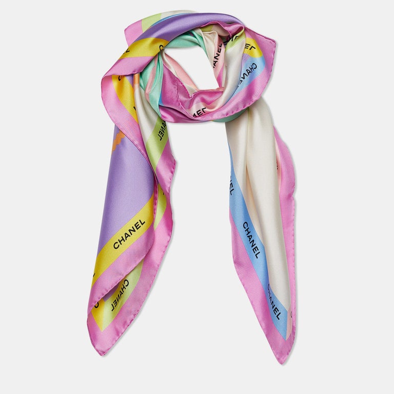 Chanel Multicolor Bags Print Silk Scarf For Sale at 1stDibs