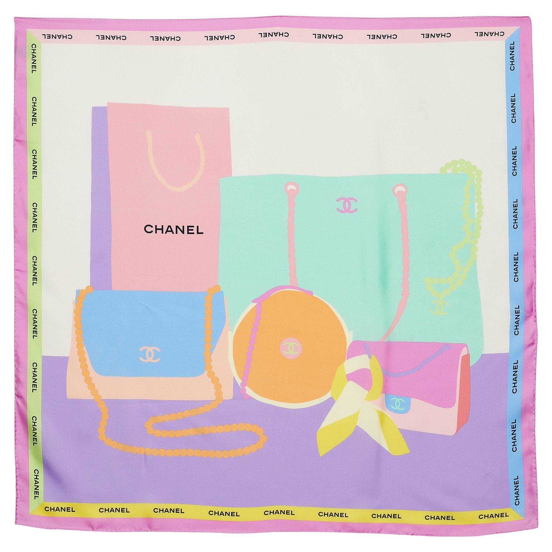 Chanel Multicolor Bags Print Silk Scarf For Sale at 1stDibs