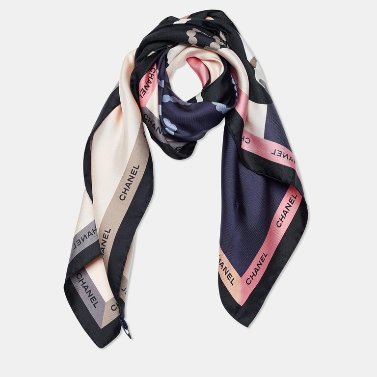 Chanel Multicolor Bags Print Silk Square Scarf For Sale at 1stDibs