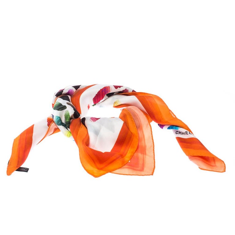 Chanel Multicolor Colorama Silk Twill Scarf For Sale at 1stDibs