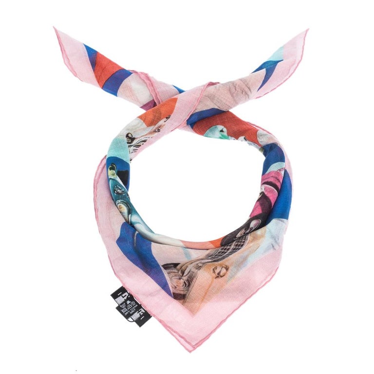 Chanel Multicolor Cuba Car Printed Cotton Square Scarf at 1stDibs