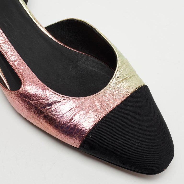 Chanel Multicolor Leather And Fabric CC Cap Toe Slingback Sandals Size ...