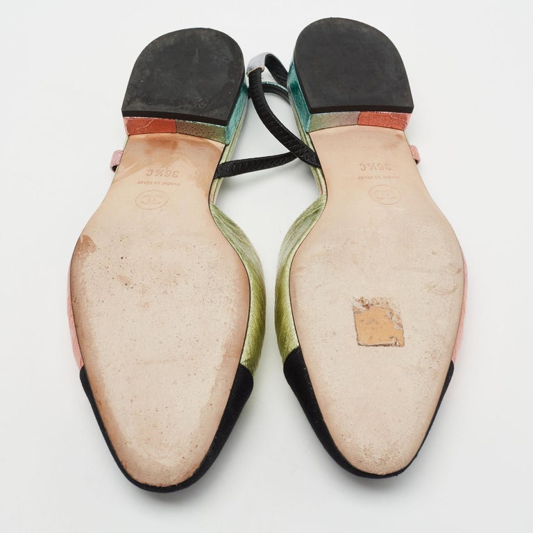 Chanel Multicolor Leather And Fabric CC Cap Toe Slingback Sandals Size ...