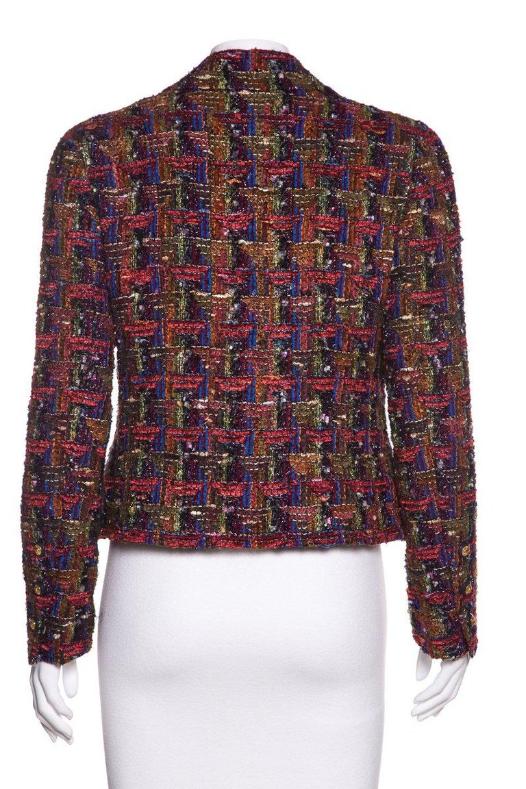 CHANEL Multicolor Metallic Tweed Jacket Size M For Sale at 1stDibs