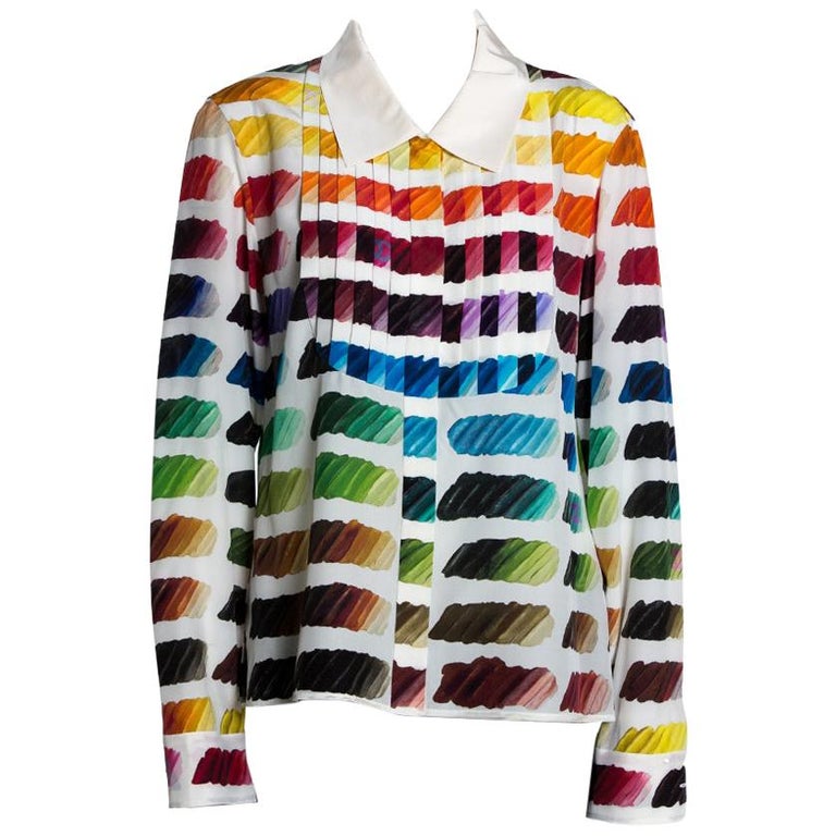 Chanel Multicolor Silk Colorama Print Long Sleeve Shirt L at 1stDibs