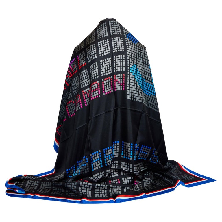 Chanel Multicolor Timetable Silk Scarf For Sale at 1stDibs