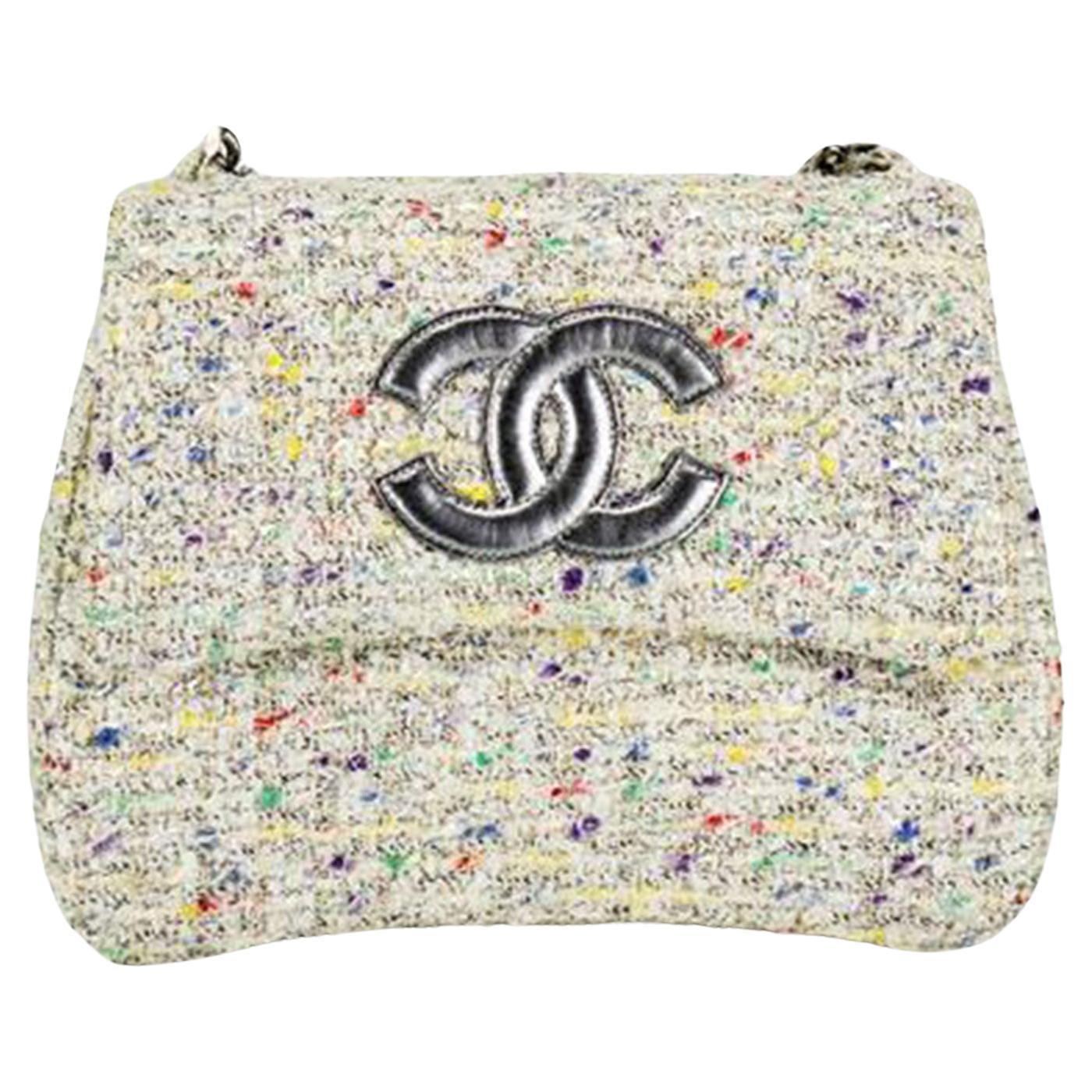 Chanel Multicolor Top Handle Logo Nameplate Tweed Clutch For Sale at ...