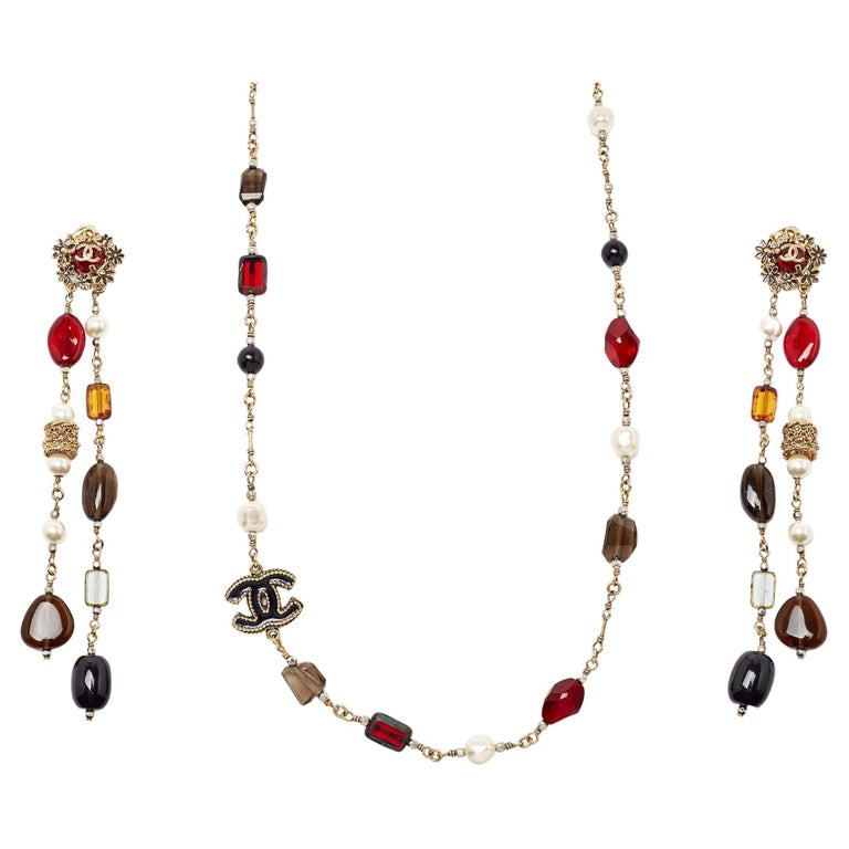 Chanel Multicolour Glass Beads and Faux Pearl Byzantine Long Necklace ...