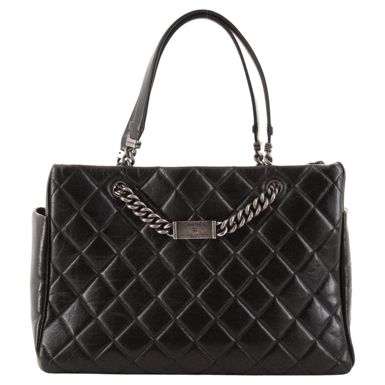 Chanel Name Plate Tote Quilted Glazed Calfskin Medium at 1stDibs